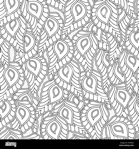 Abstract Hand Drawn Outline Feather Leaf Seamless Pattern Stock Vector
