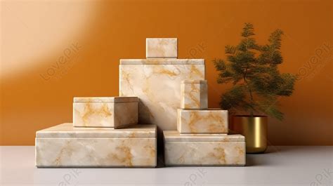 가문비나무와 석재 장식이 있는 3d 렌더링 미니멀리스트 골드 사각 받침대 리스 배경 3d 침대 배경 금 배경 이미지 Hd 리스 3d 침대 금 배경 사진 무료