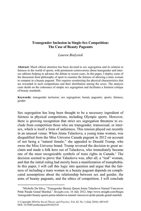 PDF Transgender Inclusion In Single Sex Competition The Case Of Beauty Pageants