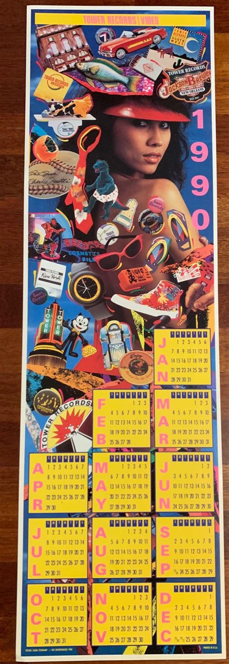Vintage 1990 Tower Records Calendar Poster Etsy