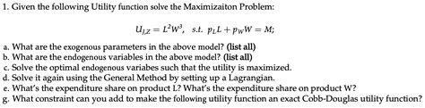 solved 1 given the following utility function solve the