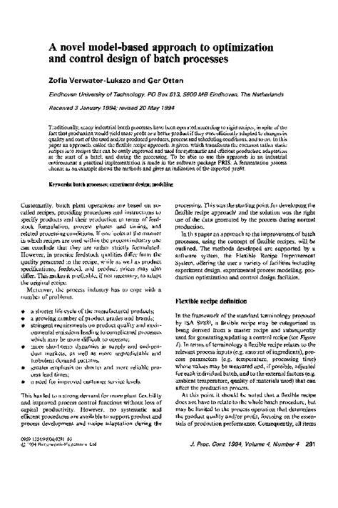 Pdf A Novel Model Based Approach To Optimization And Control Design Of Batch Processes