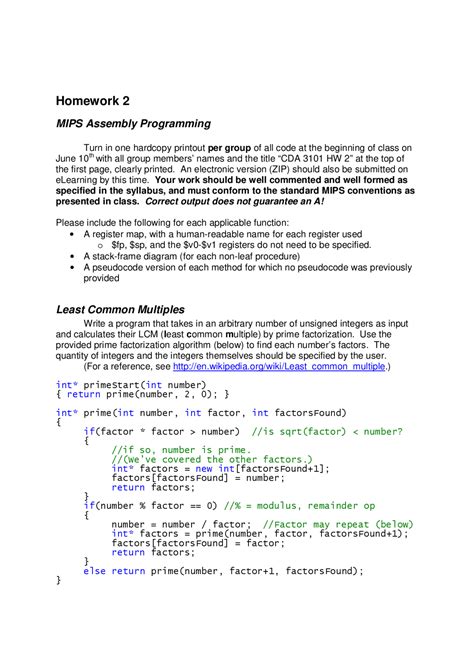 mips assembly programming least common multiples homework 2 cda