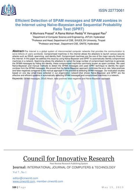 Pdf Efficient Detection Of Spam Messages And Spam Zombies In The