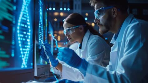 Biotech Engineers Working On A Genetic Engineering Project Manipulating Dna Sequences On A