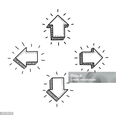 손으로 그린 3d 화살표 낙서 아이콘입니다 부호 기호입니다 장식 요소입니다 흰색 배경입니다 격리 평면 디자인입니다 벡터 일러스트 개체 그룹에 대한 스톡 벡터 아트 및 기타