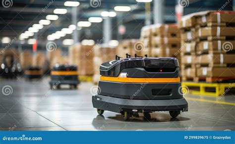 Automated Modern Retail Warehouse Agv Robots For Transporting Cardboard Boxes In Distribution