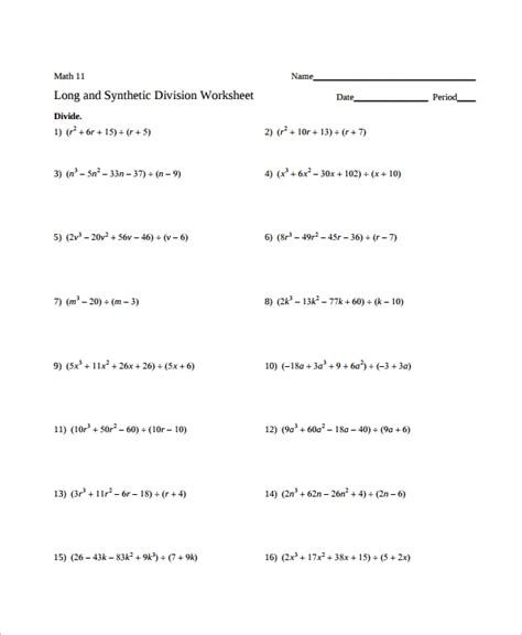 Division Of Polynomials Worksheet Doc
