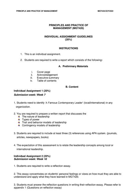 MGT Individual Assignment Guidelines OCT PRINCIPLE AND PRACTICE OF MANAGEMENT MGT OCT