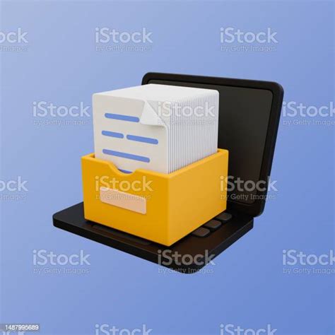 3d 최소한의 파일 관리 데이터 조직 문서 관리 폴더 박스가 있는 노트북 3d 그림입니다 3차원 형태에 대한 스톡 사진 및 기타