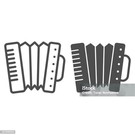 아코디언 라인과 솔리드 아이콘입니다 민속 아코디언 악기 흰색 배경에 스타일 픽토그램 개요 모바일 컨셉과 웹 디자인을위한 패트릭