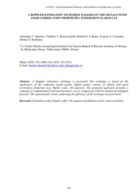 Pdf A Doppler Estimation Technique Is Based On The Signals With Good Correlation Properties