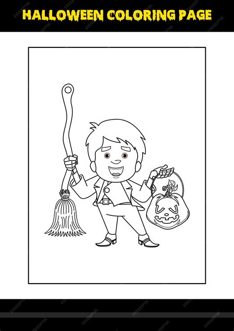 아이들을 위한 할로윈 색칠 공부 페이지 아이들을 위한 라인 아트 색칠 공부 페이지 디자인 프리미엄 벡터