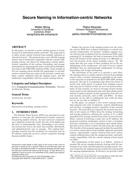 Pdf Secure Naming In Information Centric Networks