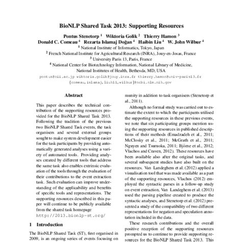 Bionlp Shared Task 2013 Supporting Resources Acl Anthology