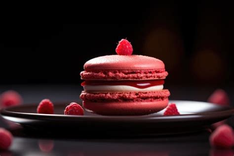 Raspberry Macaron With Cream Filling Premium Ai Generated Image