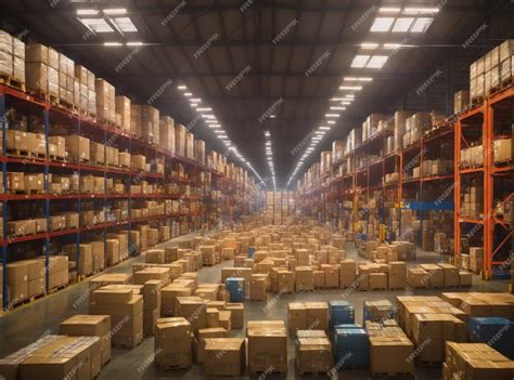 Premium Ai Image A Large Importexport Warehouse Filled With Crates Of Goods Boxes And