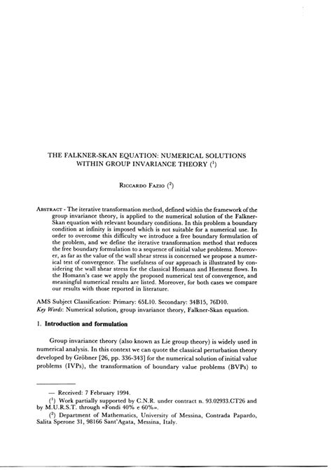Pdf The Falkner Skan Equation Numerical Solutions Within Group