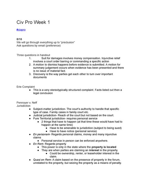 civ pro week 1 lecture notes 3 civ pro week 1 civpro 8 we will go
