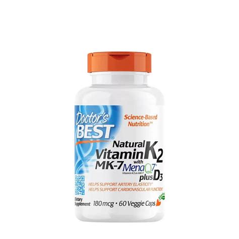 Doctors Best Natural Vitamin K2 Mk7 180 Mcg D3 1000 Iu 60 Veggie