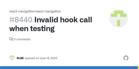 Invalid Hook Call When Testing Issue React Navigation React Navigation GitHub