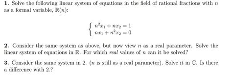 Solved Solve The Following Linear System Of Equations In Chegg