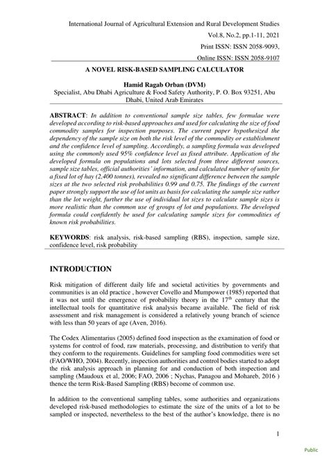 Pdf A Novel Risk Based Sampling Calculator