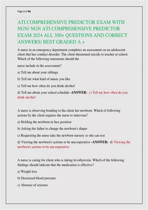 Ati Comprehensive Predictor Exam With Ngn Ngn Ati Comprehensive Predictor Exam 2024 All 300