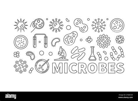 Vector Microbes Outline Banner Concept Illustration Made With Bacteria And Microbe Outline