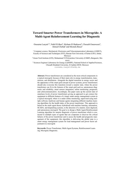 Pdf Toward Smarter Power Transformers In Microgrids A Multi Agent Reinforcement Learning For