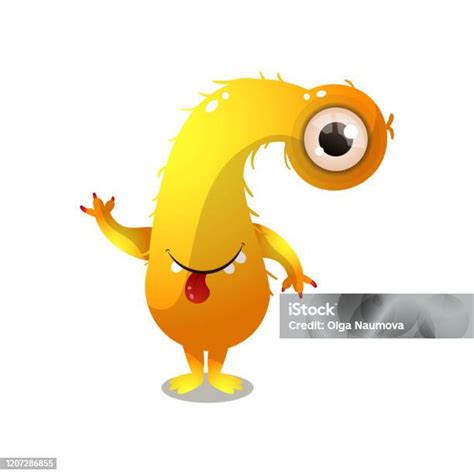 Monster Kuning Lucu Dengan Satu Mata Dan Leher Panjang Ilustrasi Stok