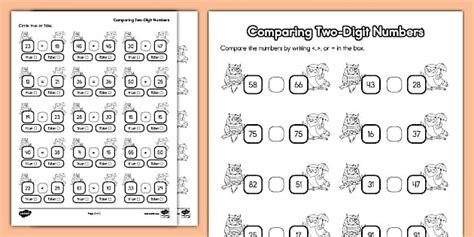 First Grade Comparing Two Digit Numbers Worksheet