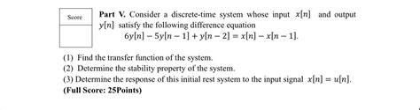 Solved Part V Consider A Discrete Time System Whose Input Chegg