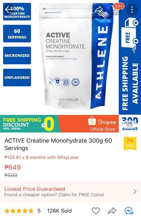Athlene Creatine Monohydrate 300g 60 Servings On Carousell