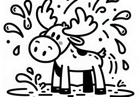 Elch Schüttelt Kopf Und Lässt Wassertropfen Von Geweih Spritzen Ausmalbild