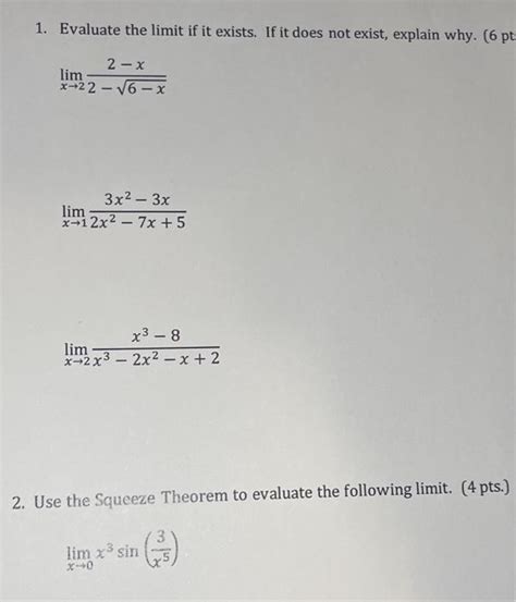 Solved 1 Evaluate The Limit If It Exists If It Does Not