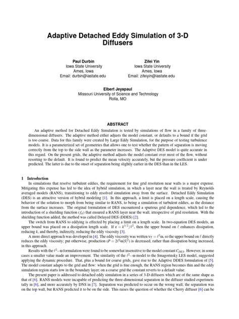 adaptive detached eddy simulation of 3 d diffusers pdf turbulence