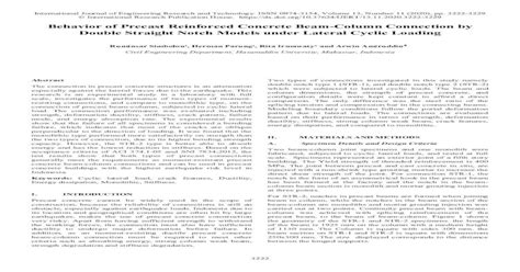 Pdf Behavior Of Precast Reinforced Concrete Beam Column Irph Ijert20