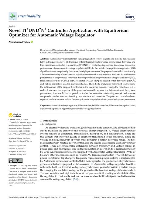 Pdf Novel Tiλdnd2n2 Controller Application With Equilibrium Optimizer