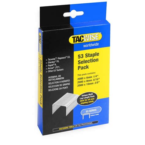 Tacwise 53 Staple Selection Pack For Hand Hammer Tackers 3 Sizes Box Of 6000