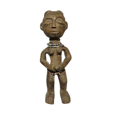 African Fertility Statue Hand Carved Tribal Female Figure Wood Beaded