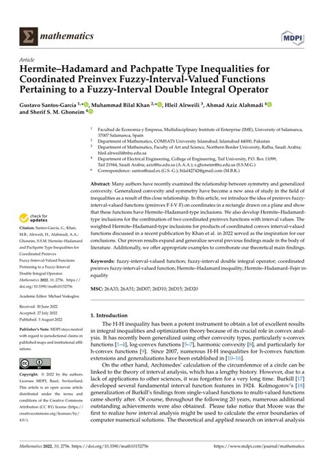 Pdf Hermitehadamard And Pachpatte Type Inequalities For Coordinated Preinvex Fuzzy Interval