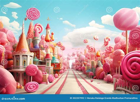 Candy City Dreams Distorted Reality In A Pink Wonderland Stock