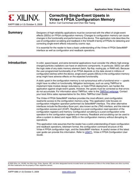 Xilinx Xapp1088 Correcting Single Event Upsets In Virtex 4 Fpga