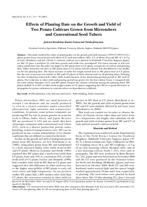 (PDF) Effects of Planting Date on the Growth and Yield of Two Potato ...