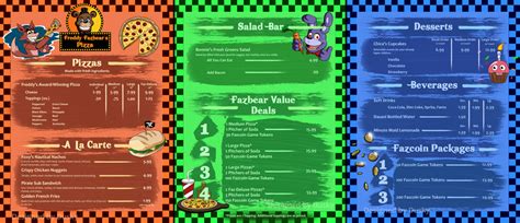 Freddy Fazbears Pizzeria Menu Concept Larger Pics In Comments