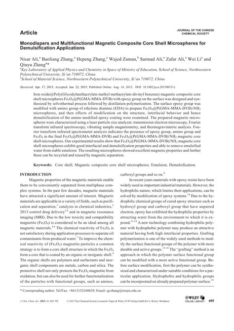 Pdf Monodispers And Multifunctional Magnetic Composite Core Shell Microspheres For