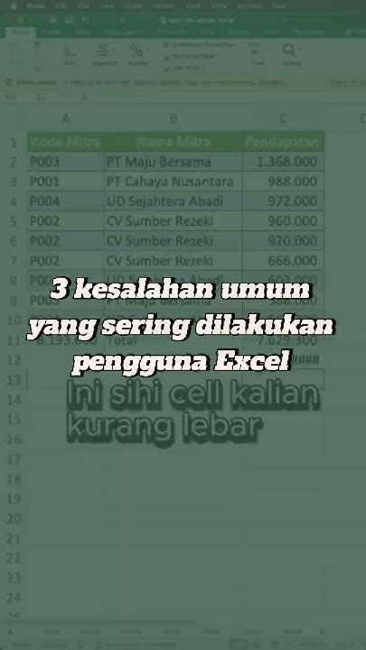 3 Kesalahan Umum Pengguna Excel Excel Spreadsheetmagic Exceltips Shorts Exceltutorial