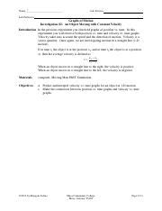 2 2 Constant Velocity Online Pdf I Name Lab Section Lab Partner S Graphs Of Motion