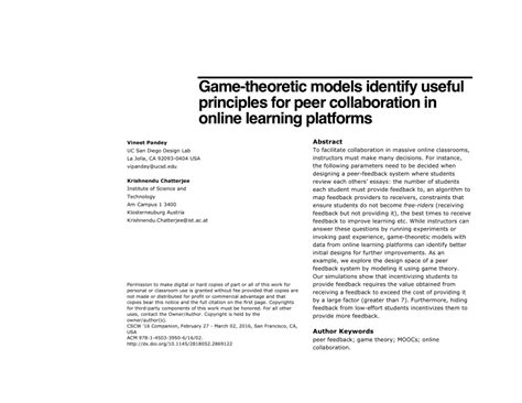 Pdf Game Theoretic Models Identify Useful Principles For Peer Collaboration In Online Learning